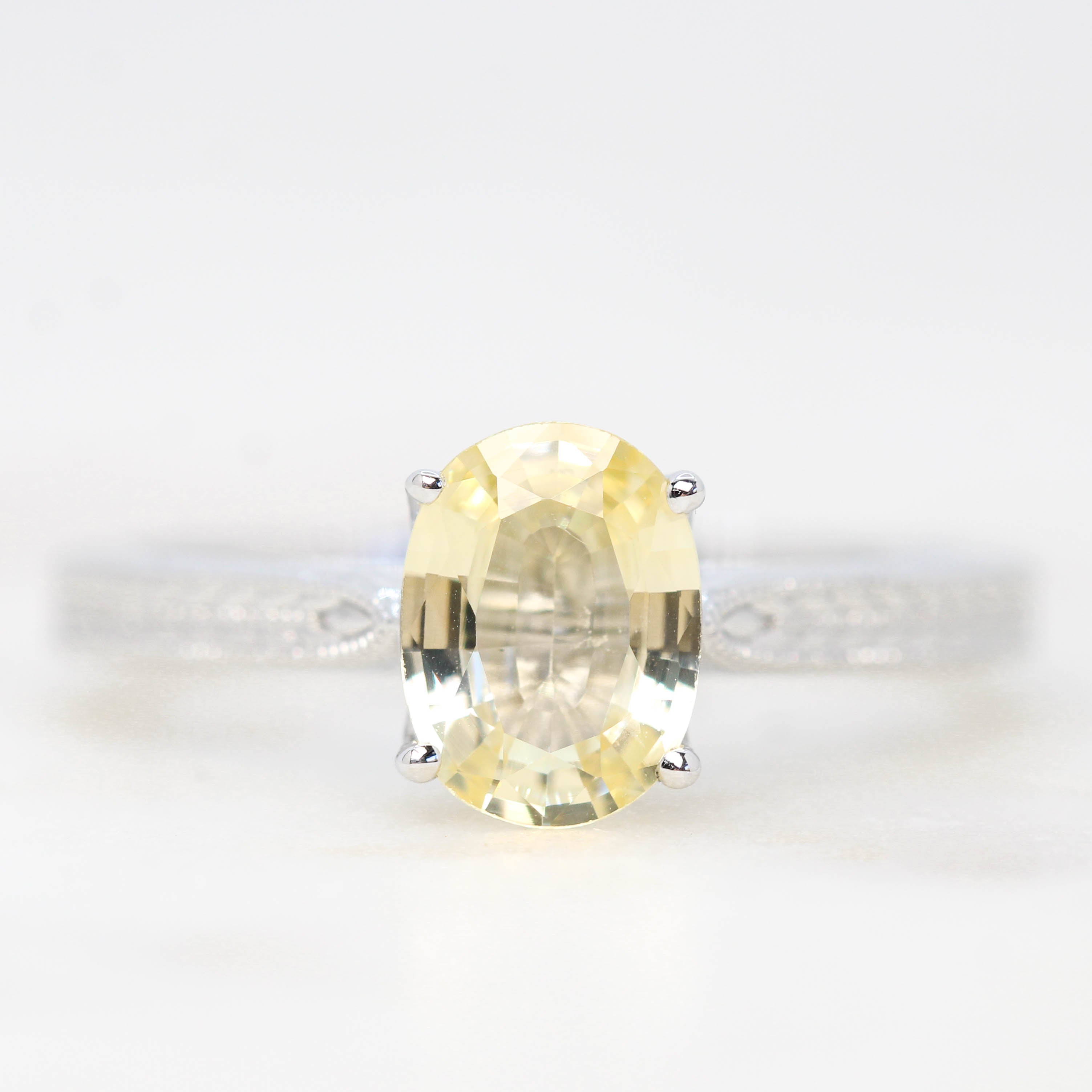 Edith Ring with a 1.28 Carat Yellow Oval Sapphire in 14k White Gold ...