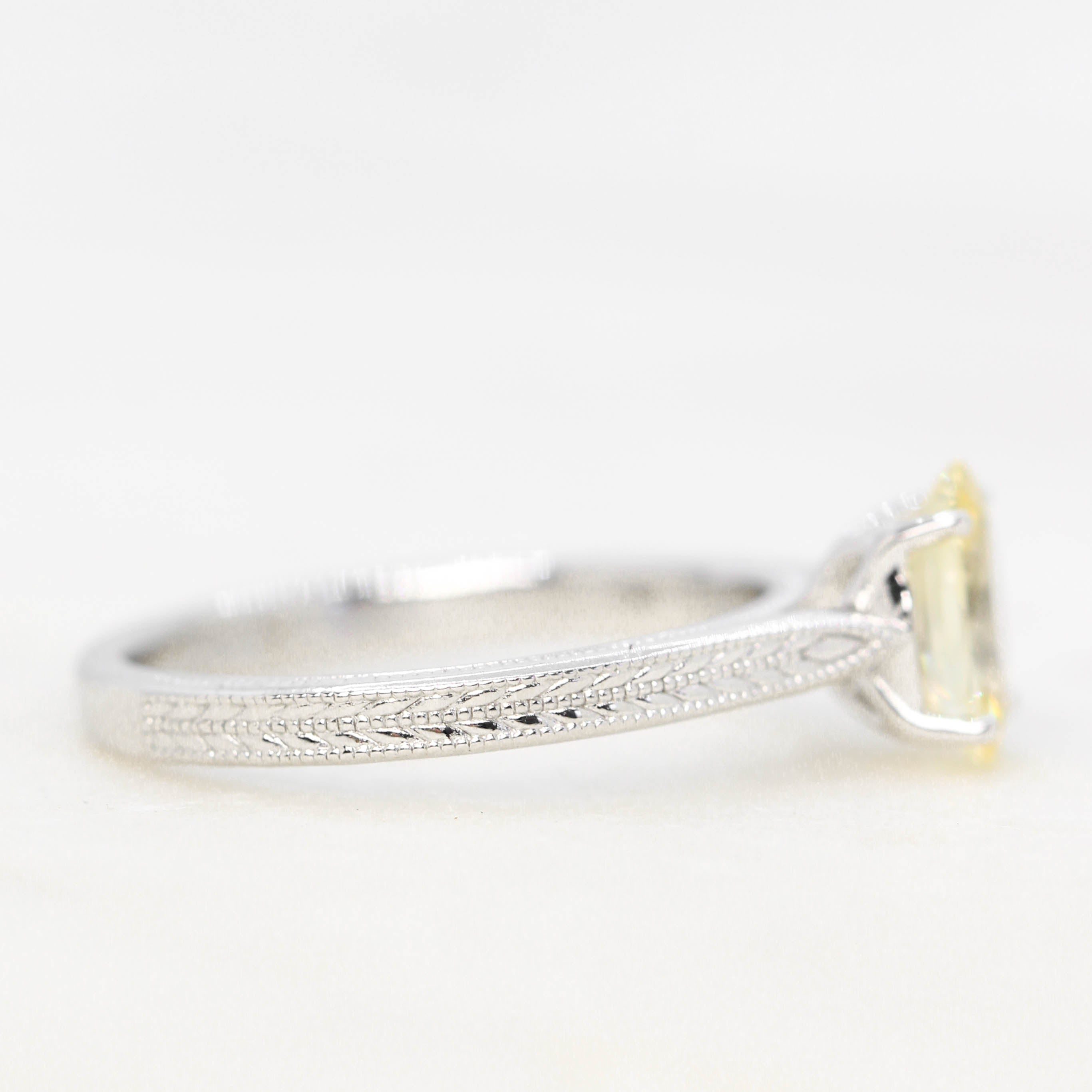 Edith Ring with a 1.28 Carat Yellow Oval Sapphire in 14k White Gold ...