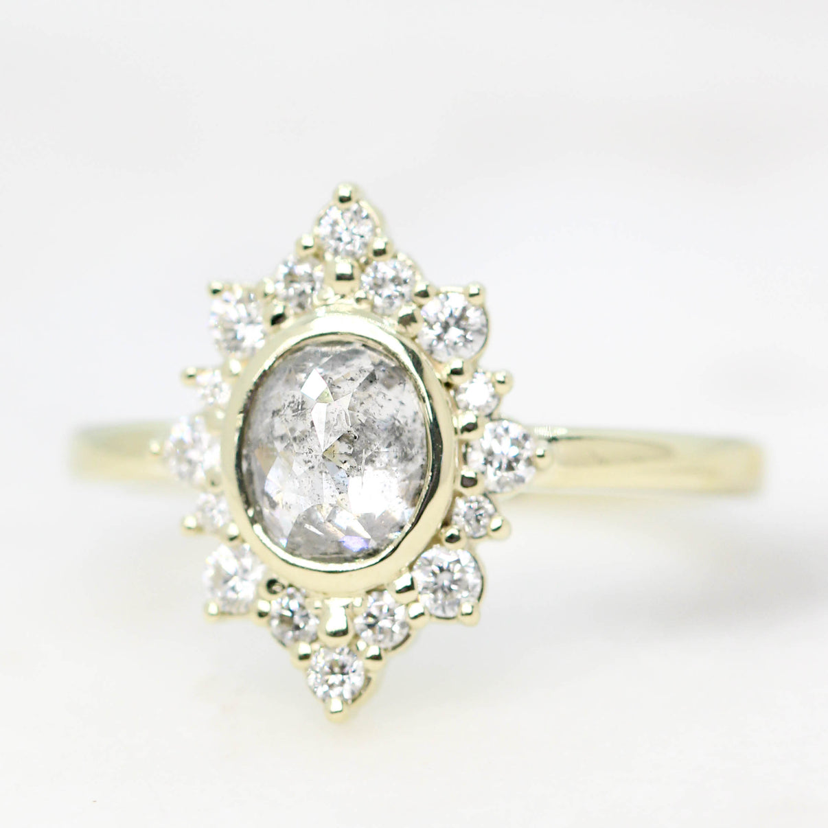 Estrella Ring with a 1.06 Carat Gray Salt and Pepper Oval Diamond and ...