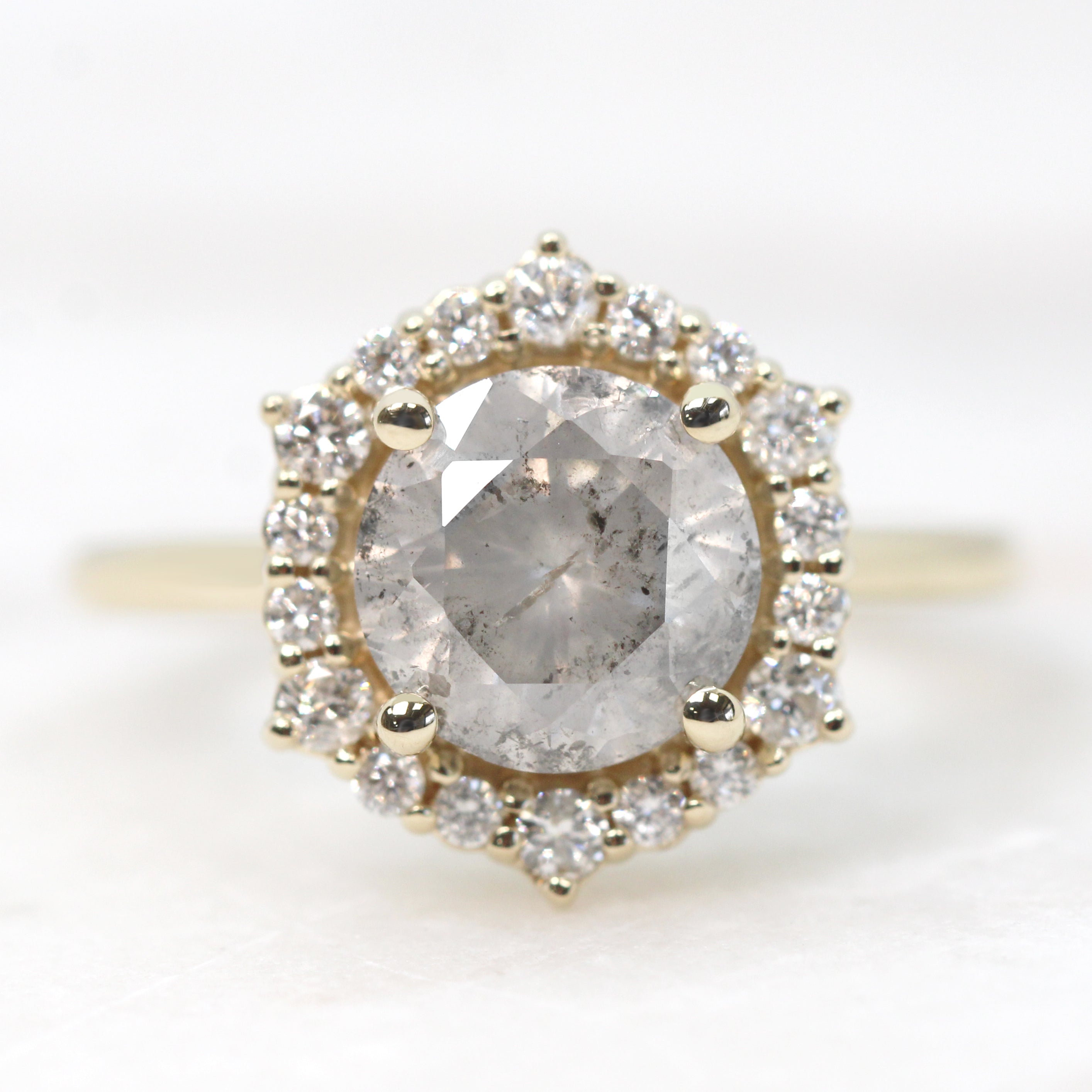 Stella Ring with a 2.44 Carat Round Light Gray Salt and Pepper Diamond ...