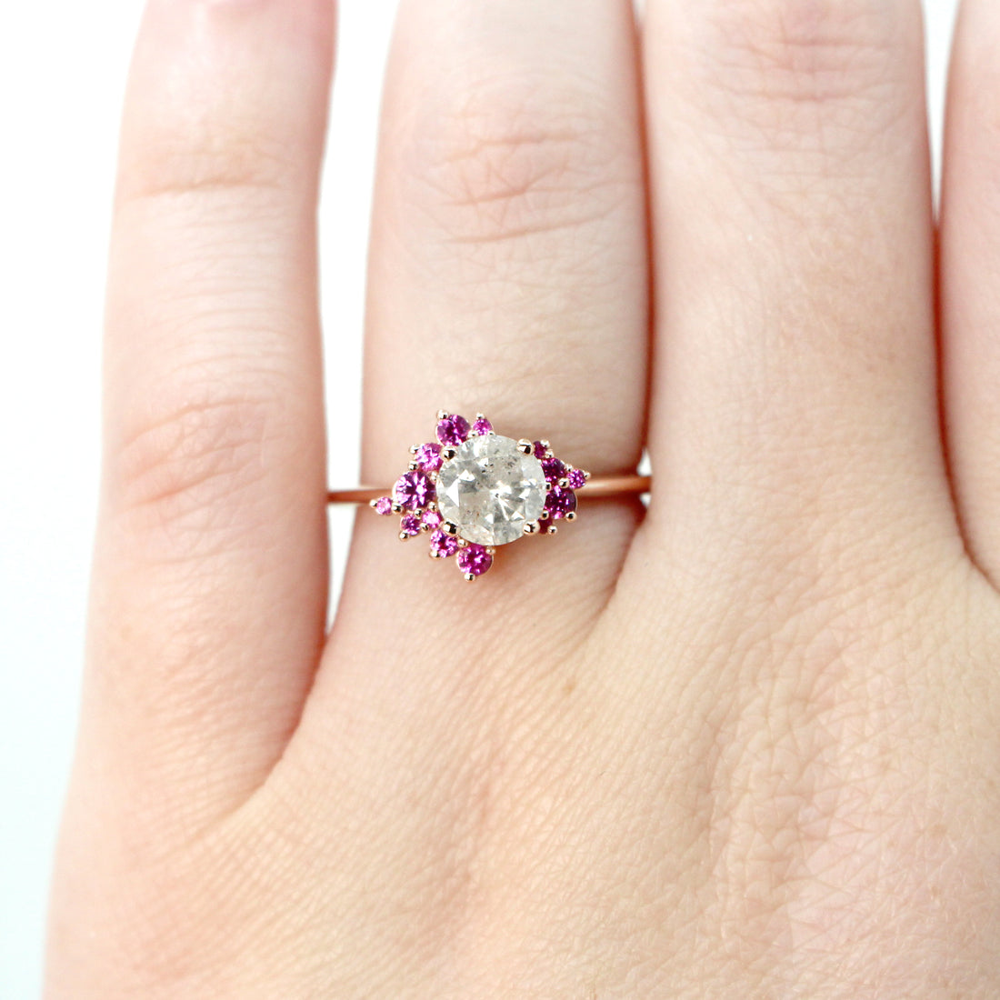 Orion Ring with a 1.02 Carat Round White Salt and Pepper Diamond and P ...