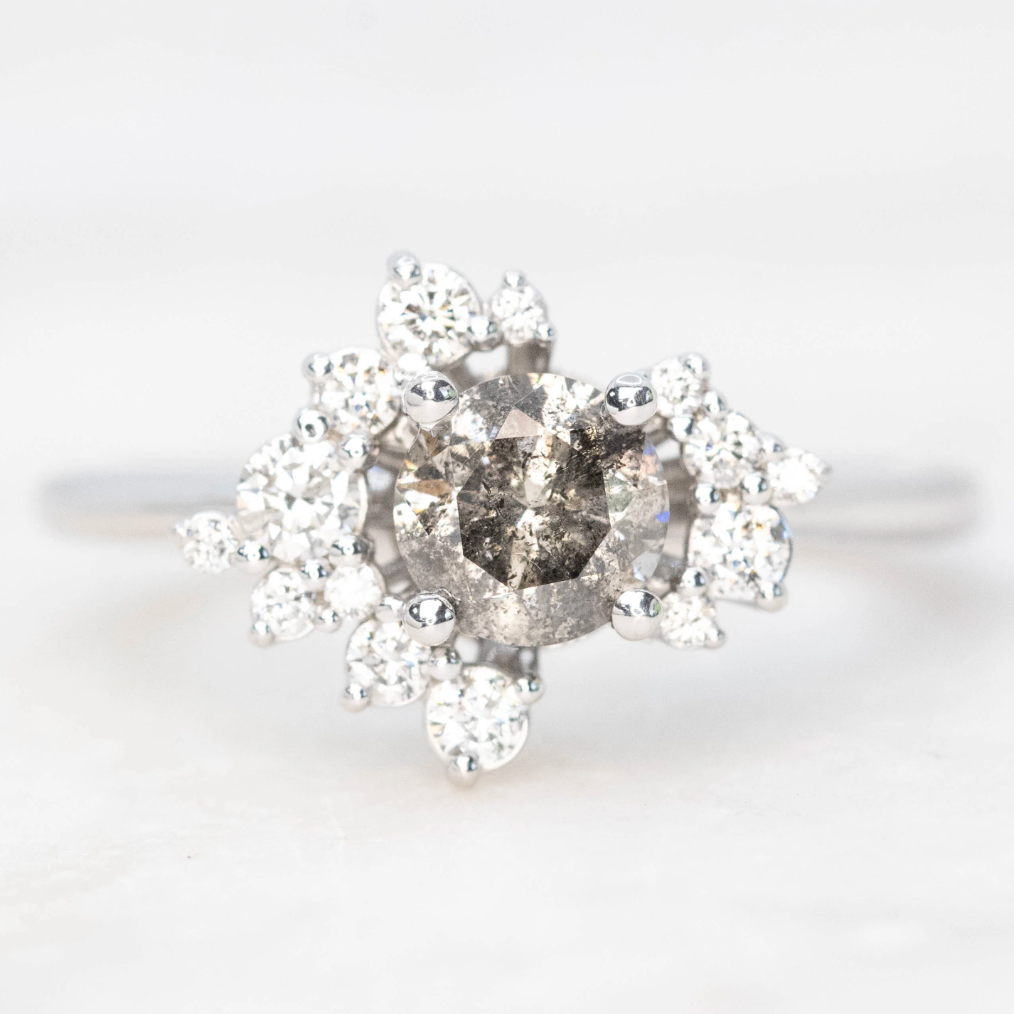 Orion Ring with a 0.81 Carat Round Charcoal Salt and Pepper Diamond ...