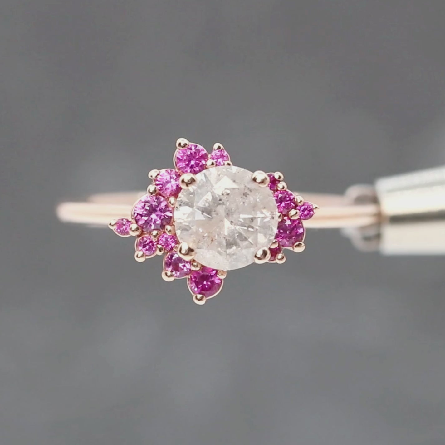Orion Ring with a 1.02 Carat Round White Salt and Pepper Diamond and P ...