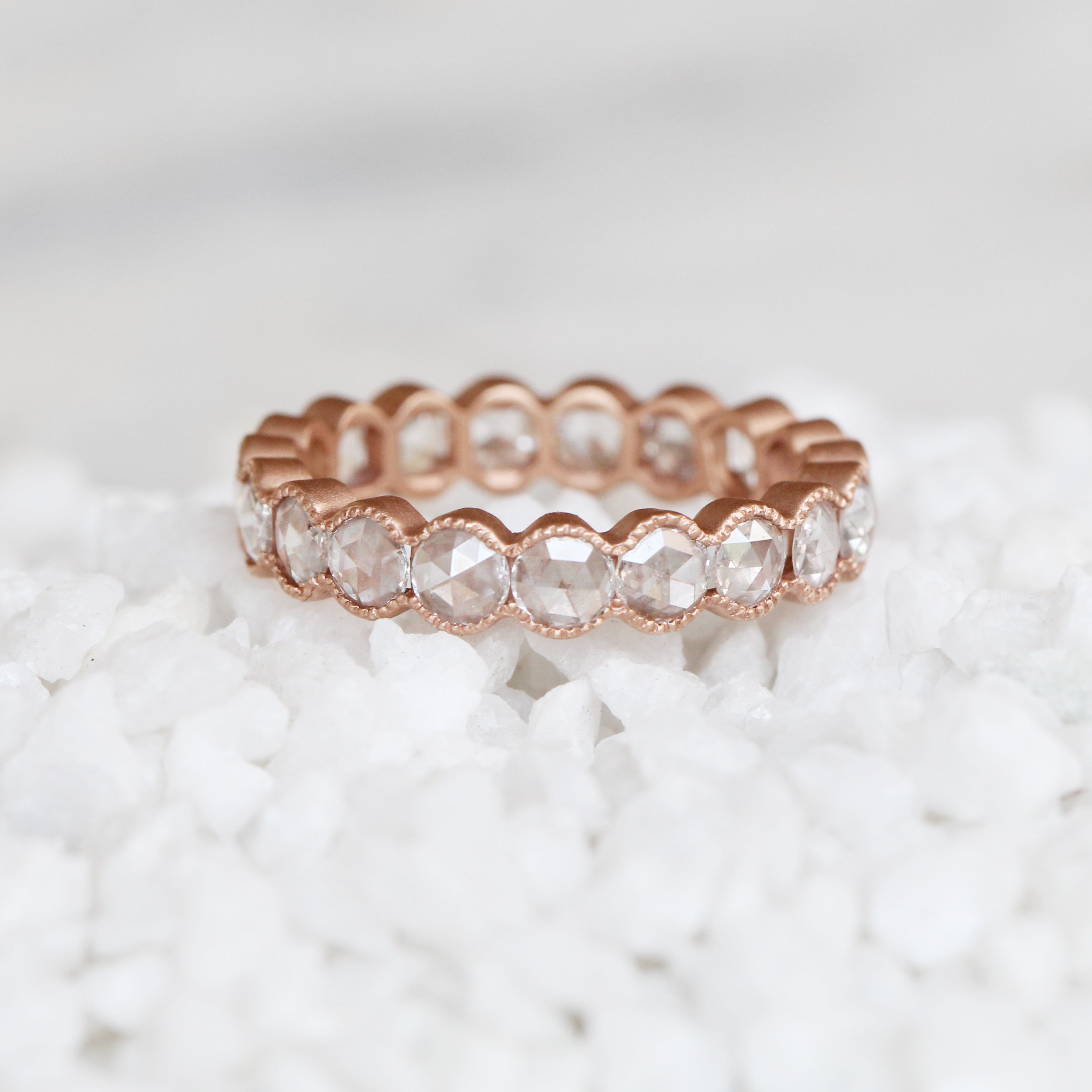 Penelope - Rose Cut Milgrain Bezel Diamond Band in Your Choice of 14K ...