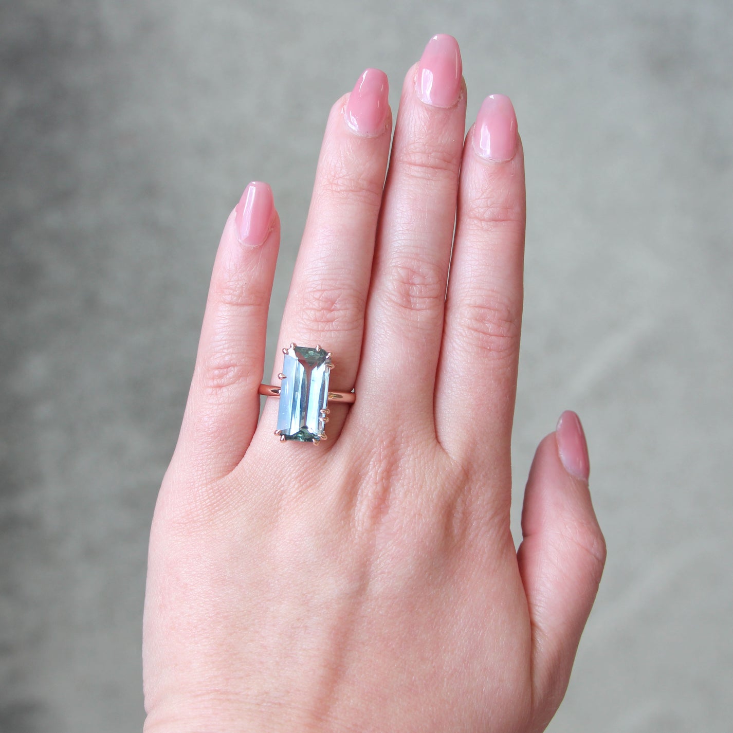 Elena Ring with a 10.75 Carat Emerald Cut Green Blue Bicolor Sapphire ...