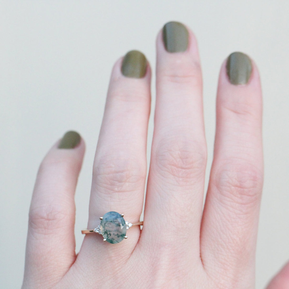 Imogene Ring with an Oval Moss Agate and White Accent Diamonds - Made ...