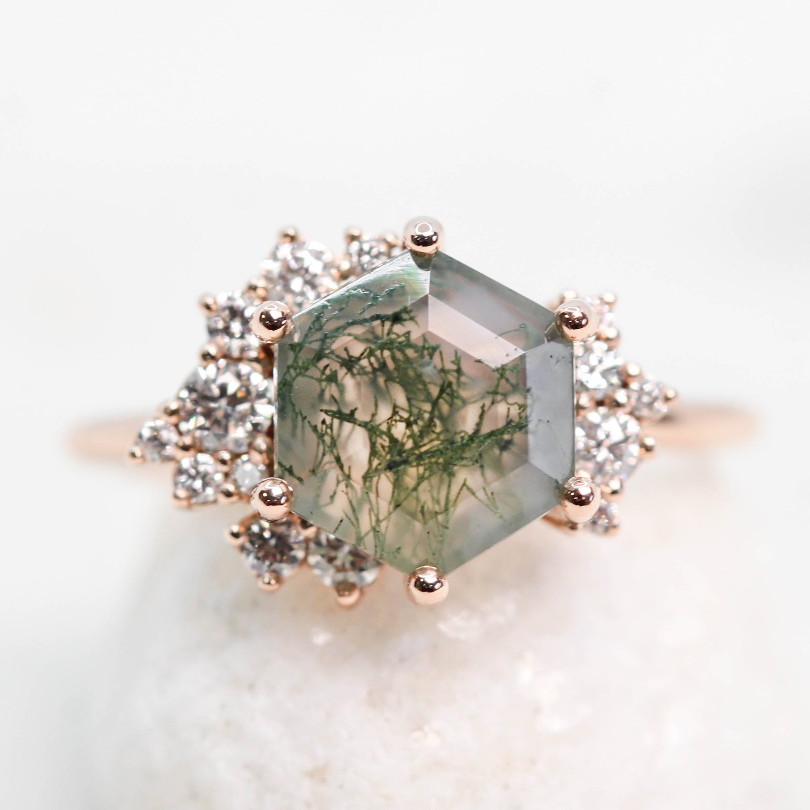 Orion Ring with Hexagon Moss Agate | Unique Celestial Design ...