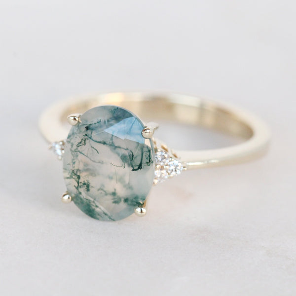 Imogene Ring with an Oval Moss Agate and White Accent Diamonds - Made ...